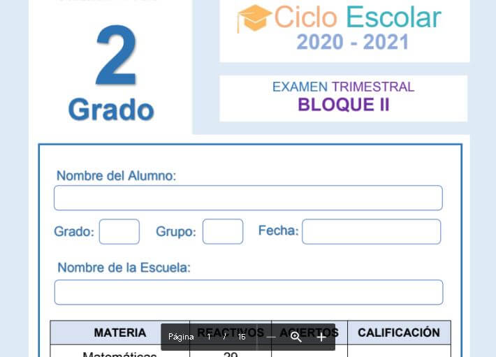🥇 Examen Trimestral 2do Segundo Grado Bloque 2 2021-2022